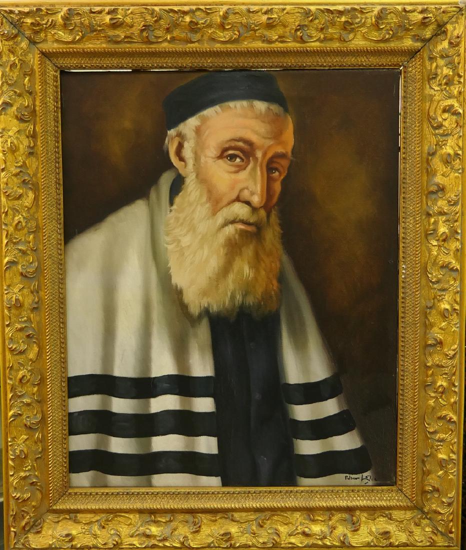 SIGNED OIL PAINTING ON CANVAS OF RABBI WITH TALLIT