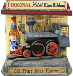 A Pabst Blue Ribbon Old Time Beer With Train Advertisement