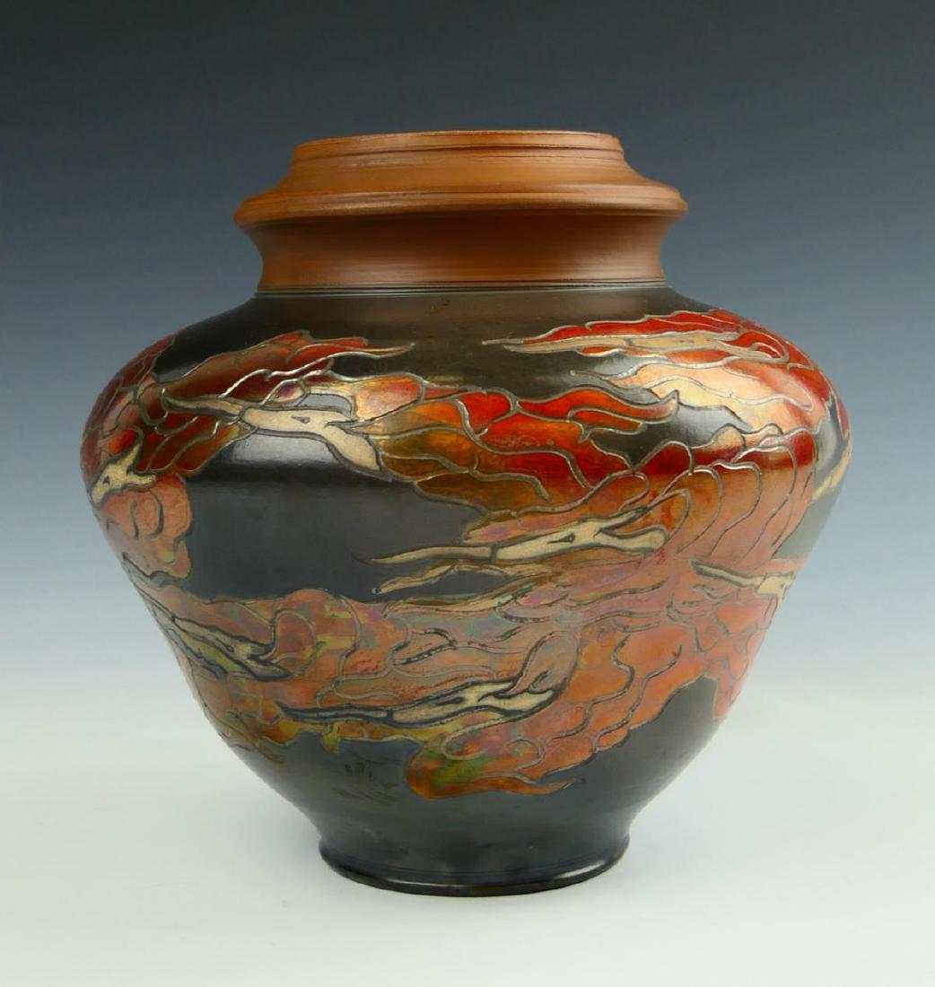 SIGNED COOK LUSTER GLAZED POTTERY FLAMES VASE