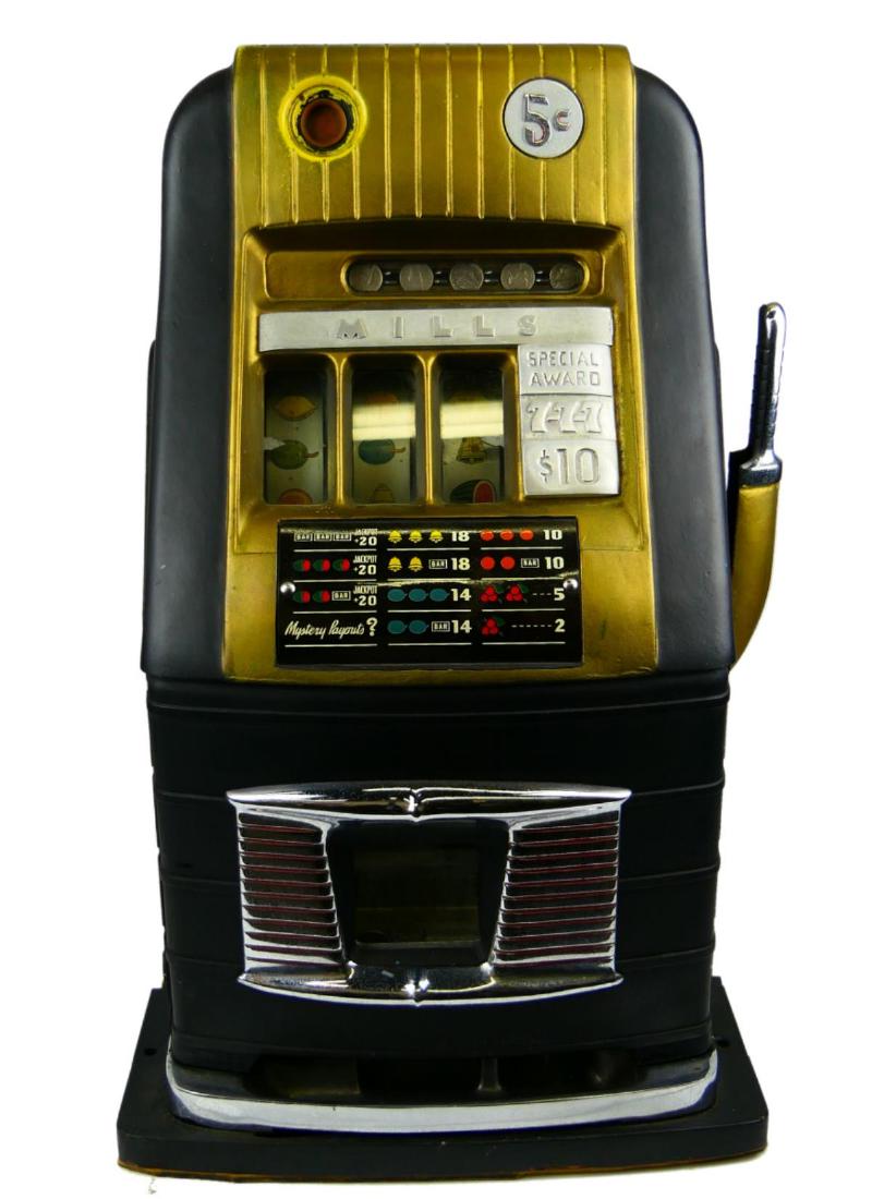 ANTIQUE MILLS 5 CENT $10 JACKPOT SLOT MACHINE