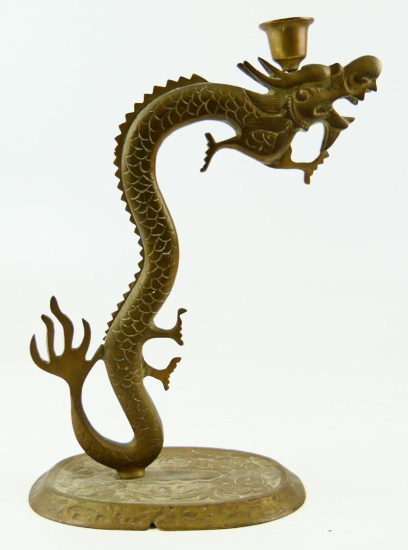 Vintage Chinese Brass Dragon Candlestick