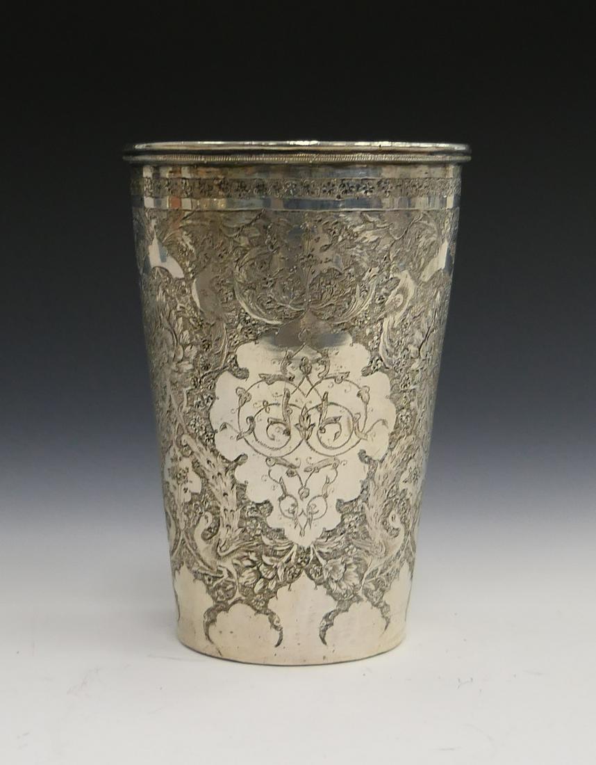 Persian Antique Marked Silver Engraved Large Cup