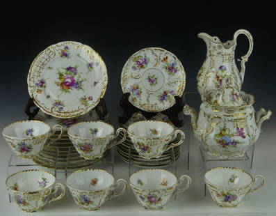 Set Of 7 Dresden Lamb Bullion Cups And Plates. 19th