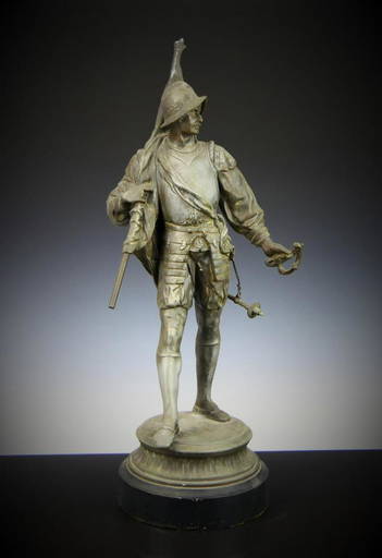 Antique French Metal Soldier Sculpture