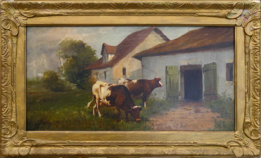 J. Vitolla O/c 19th Century Italian Cows On Farm