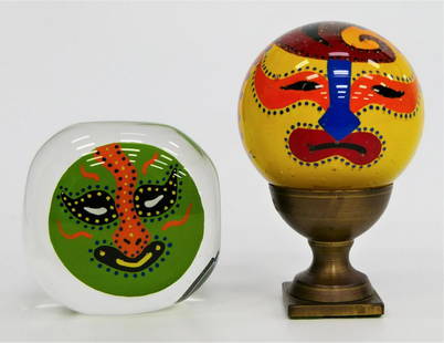 2 Karuna Glass Sweet / Hall Mask Paperweights
