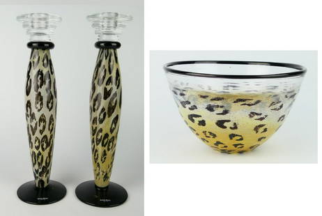 (3) Kosta Boda "tower" Signed Candlesticks