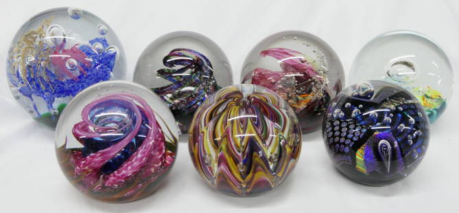 10 Art Glass Marbles & Paperweights