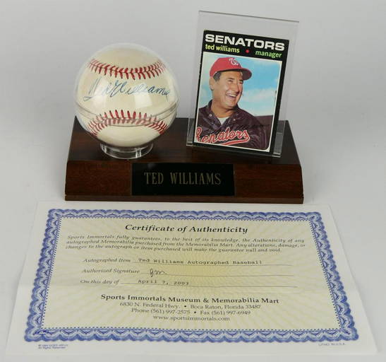 Ted Williams Autographed Baseball C.o.a. Cased
