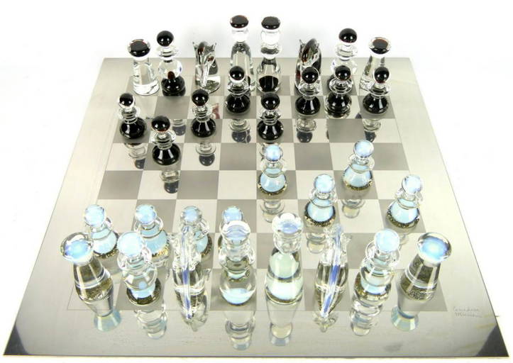 Rare Cenedese Signed Murano Art Glass Chess Set