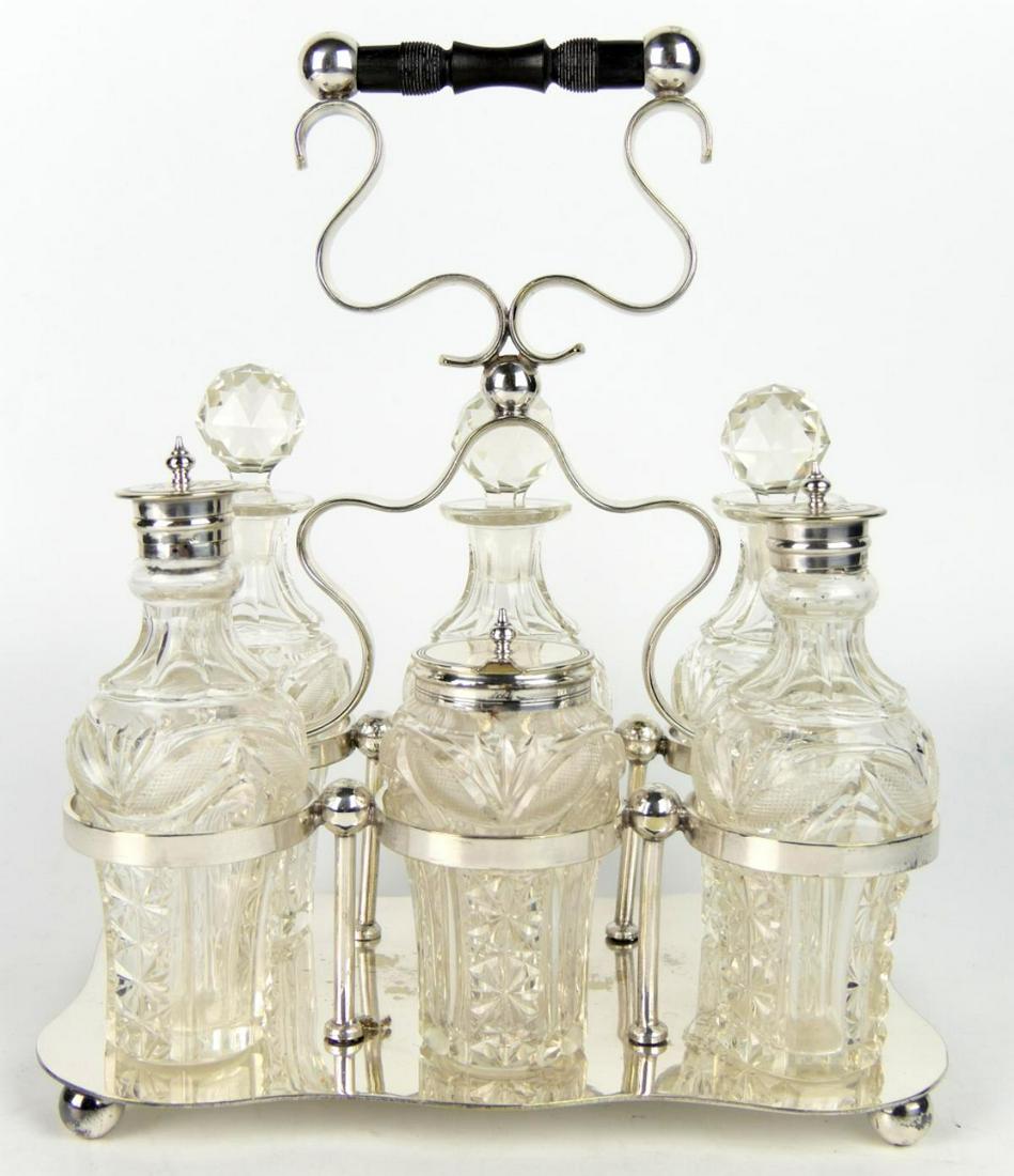 Beautiful Silver Plated W/ Crystal Cruet Set