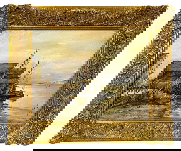 Laine Porter Harbor Scene Oil Painting