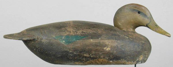 Turned Head Balsa Black Duck Decoy With A Pine He
