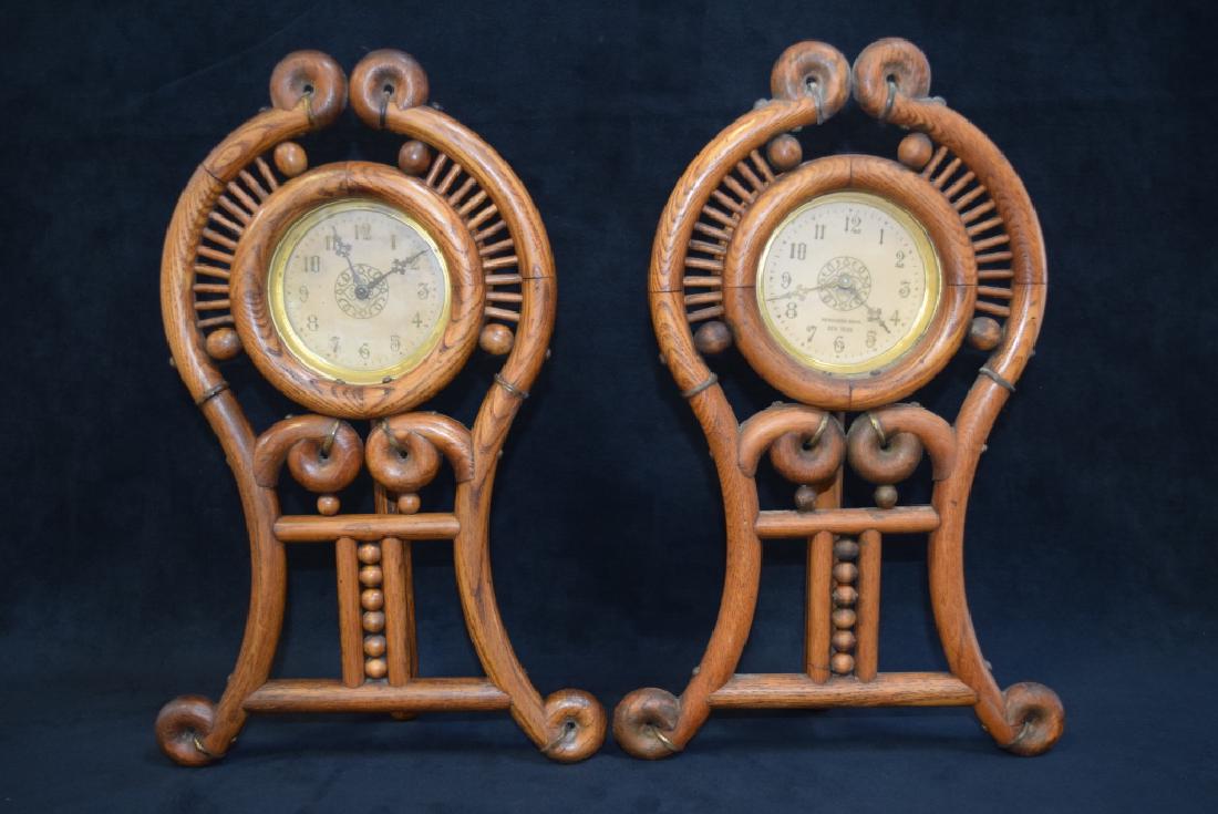 2 Oak Stick And Ball Mantle Clocks