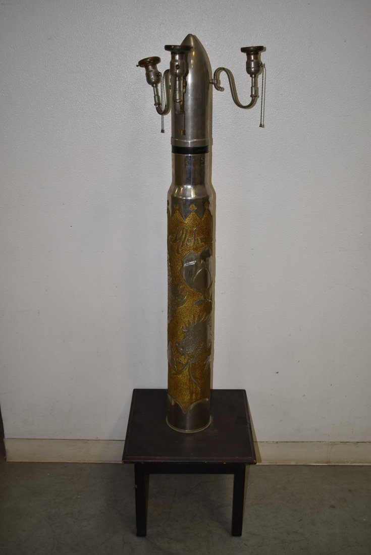 Wwii Trench Art Artillery Shell Lamp On Wood Stand