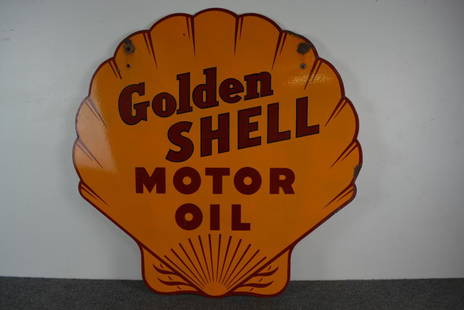 Vintage Golden Shell Porcelain Sign