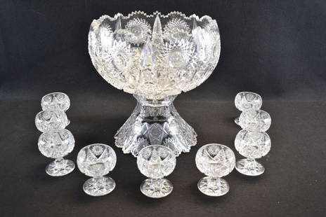 American Brilliant Cut Glass Punch Bowl.
