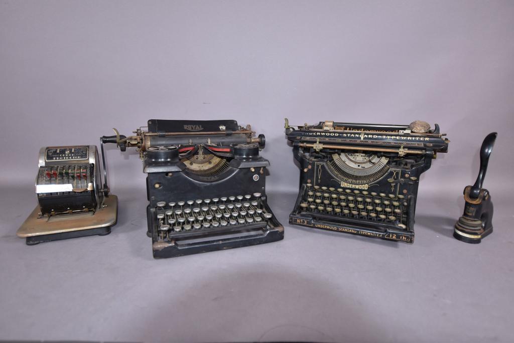 2 Antique Typewriters, Check Machine, & Seal