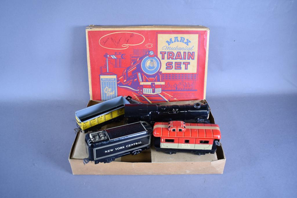 Marx Mechanical Wind Up Tin Train Set In Box