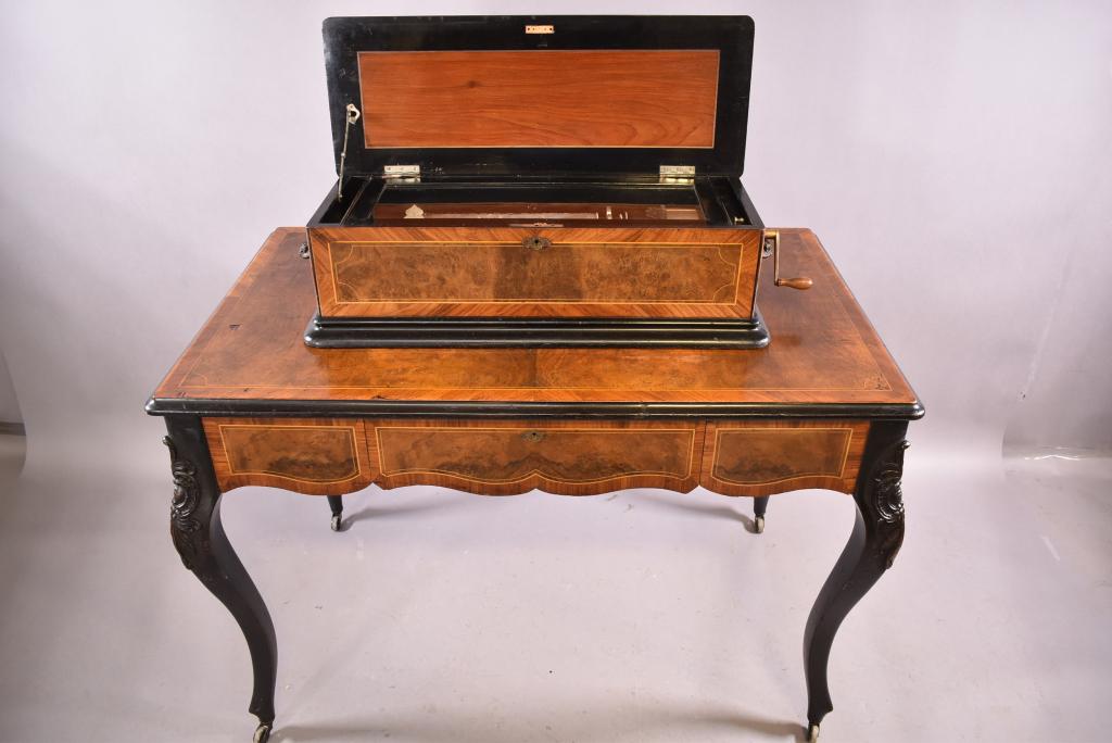 Antique Swiss Music Box With Table