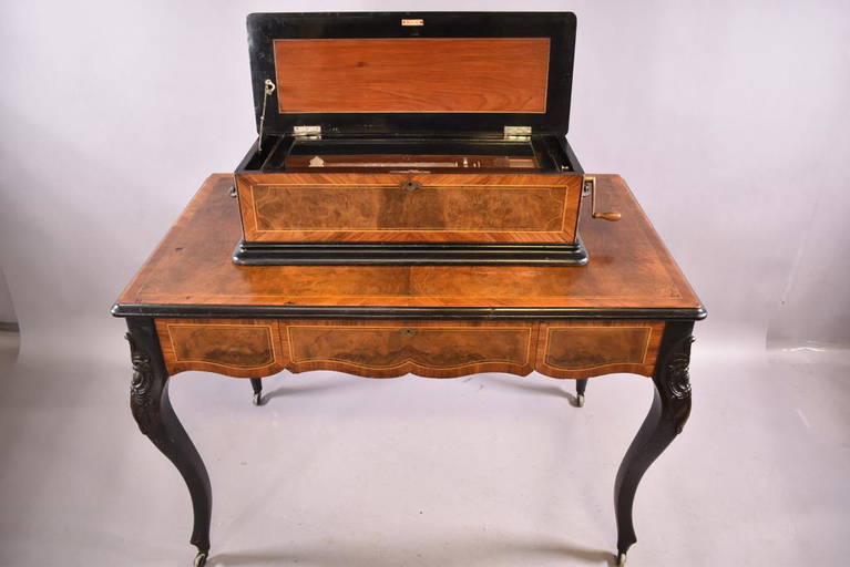 Antique Swiss Music Box With Table