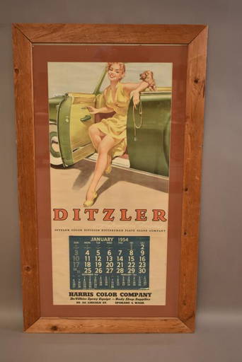 Ditzler 1954 Automotive Finishes Framed Calendar