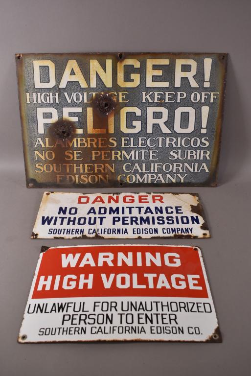 3 Porcelain Southern California Edison Signs