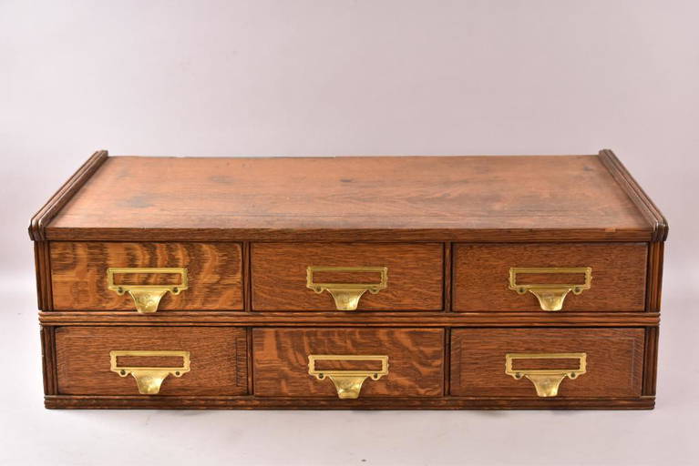 6 Drawer 2 Stack Am. Oak Table Top File Cabinet