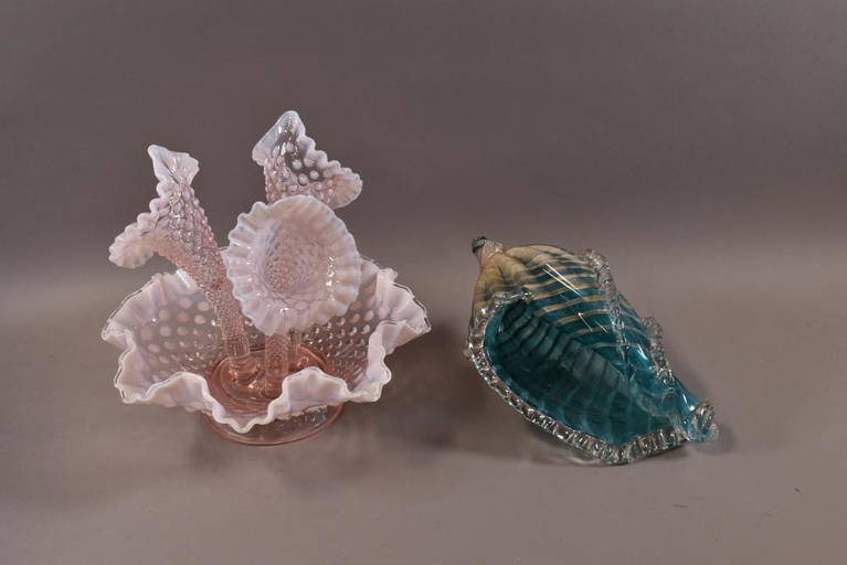 Fenton Epergne And Art Glass Conch Shell