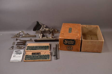 Stanley No. 45 Plane W/ Cutters In Original Metal Box