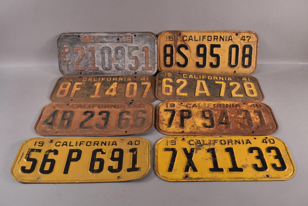 8 1940's California License Plates