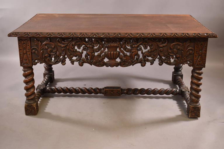 Turn Of The Century Highly Carved Oak Center Table
