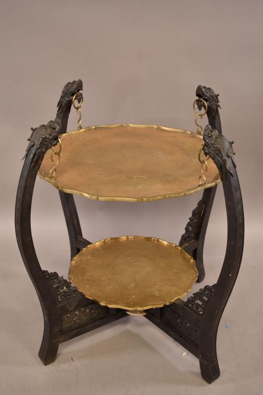 Chinese Dragon Side Table With Brass Trays