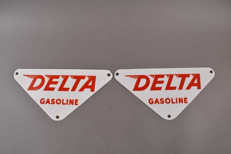 2 Delta Gasoline Porcelain Pump Plates