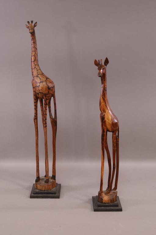 2 Wood Carved Giraffes