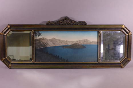 1920's Hand Tinted Crater Lake Photo Piano Mirror