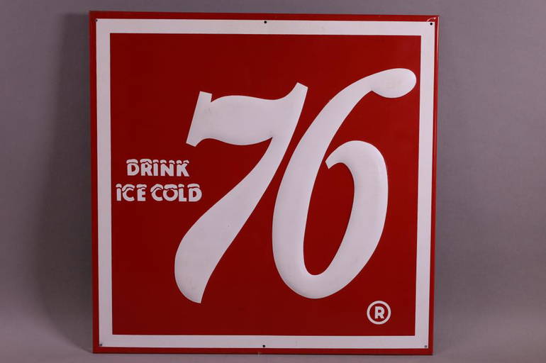 DRINK ICE COLD 76 SST SIGN - Apr 23, 2022 | Redlands Antique Auction in CA