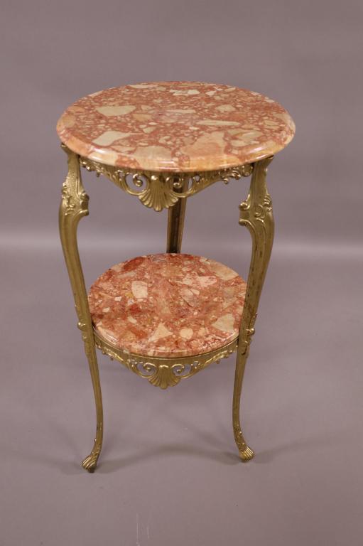 2 Tier French Style Brass & Marble Stand