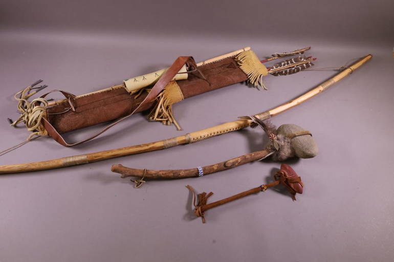 Native American Bow And Arrow & 2 Tomahawks