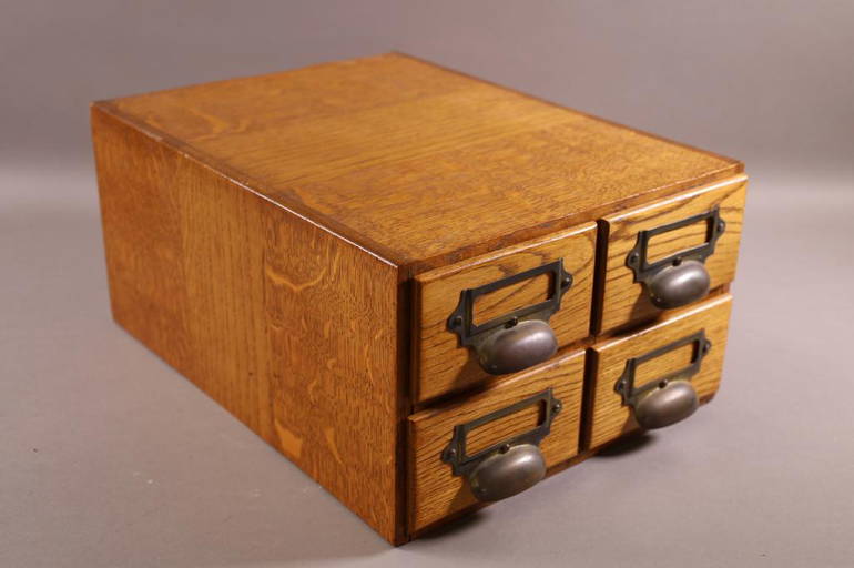 Antique Oak Four Drawer Table Top File Cabinet