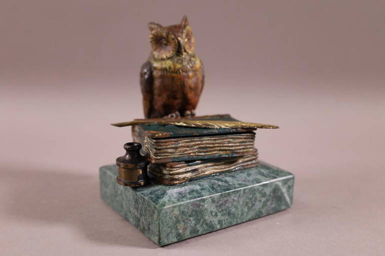Austrian Bronze Owl Inkwell