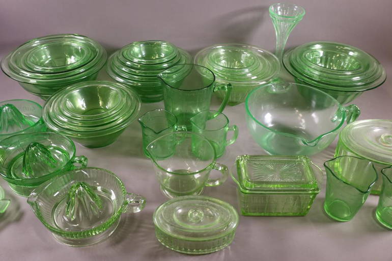 Collection Of Green Depression Glass