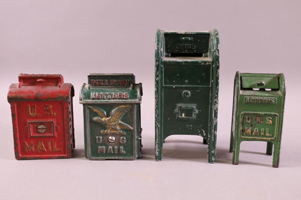 Four Cast Metal Mailbox Banks