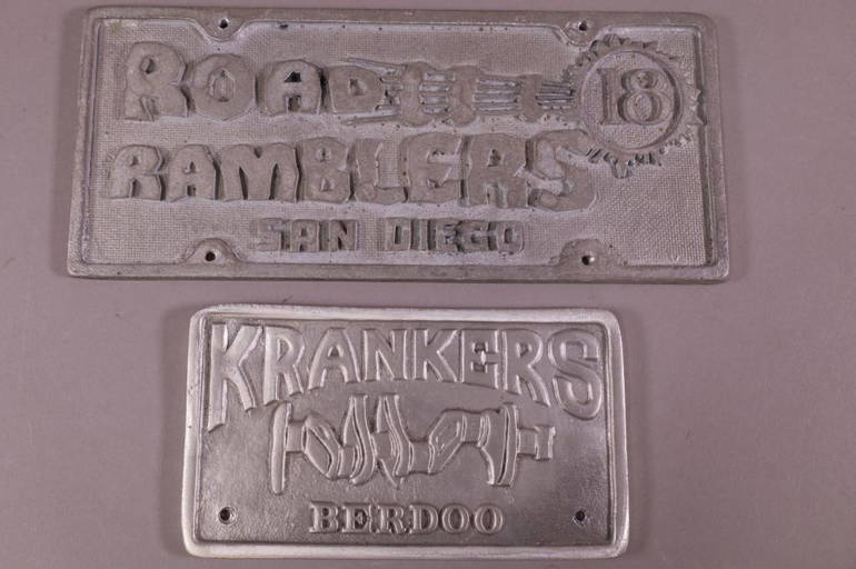 2 Cast Metal Car Club Plaques
