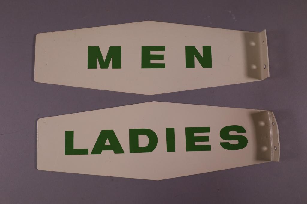 2 Tin Flange Gas Station Restroom Signs