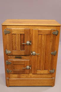 Vintage American Oak Three Door Ice Box, By Ranney