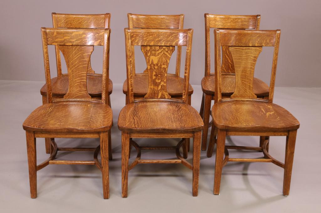 Set Of Six Antique Oak Dining Chairs