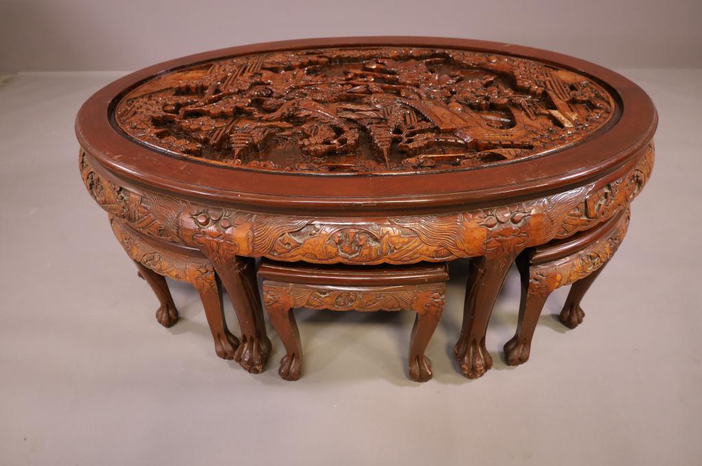 7 Pc. Carved Chinese Chop Table