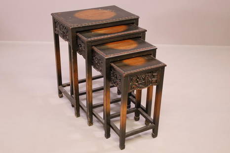 4 Carved Asian Nesting Tables