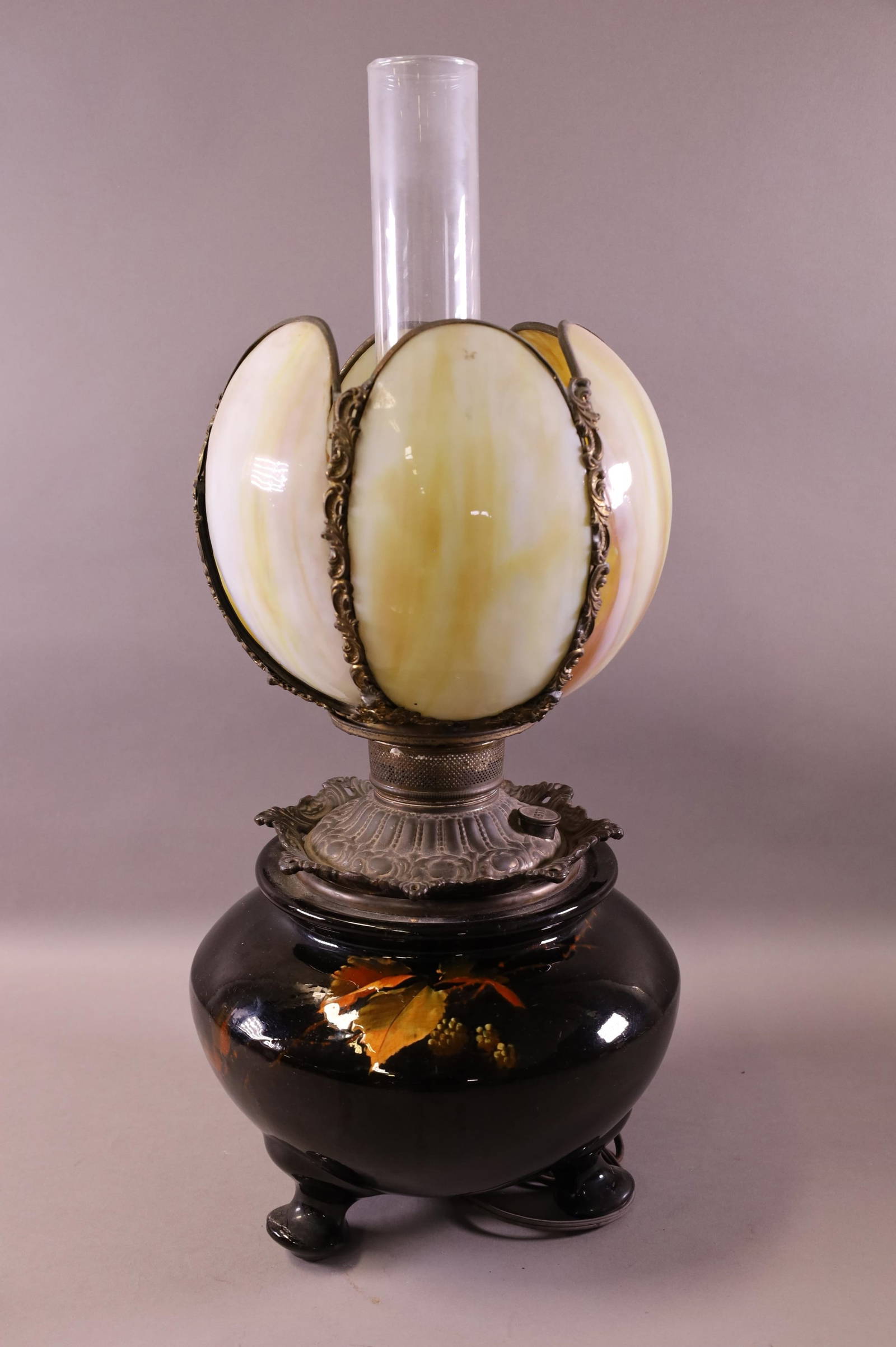 Pottery Lamp With Slag Shade Auction